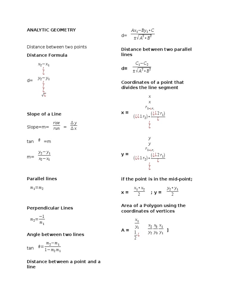Analytic Geometryformulas Euclidean Geometry Space 