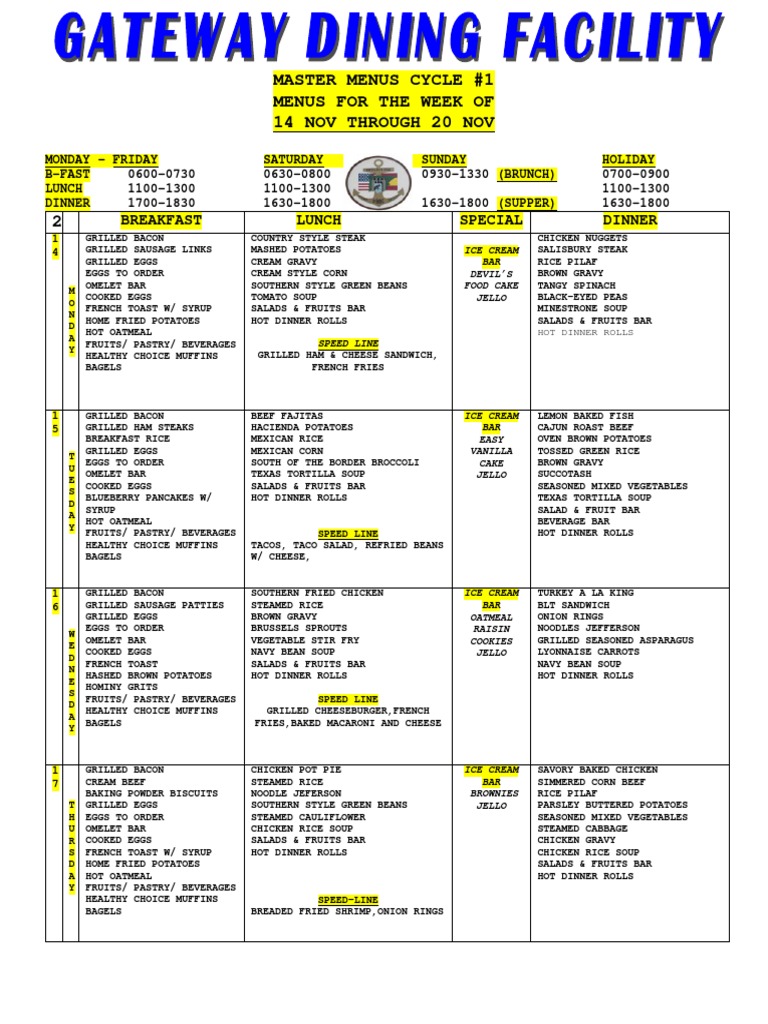 Gateway Galley Menu 14-20 Nov 16 Menu Cycle 1 | Download Free PDF ...