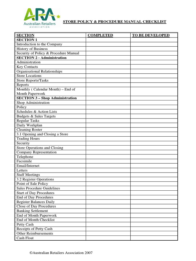 Retail Policy and Procedures Checklist | PDF | Retail | Dangerous Goods