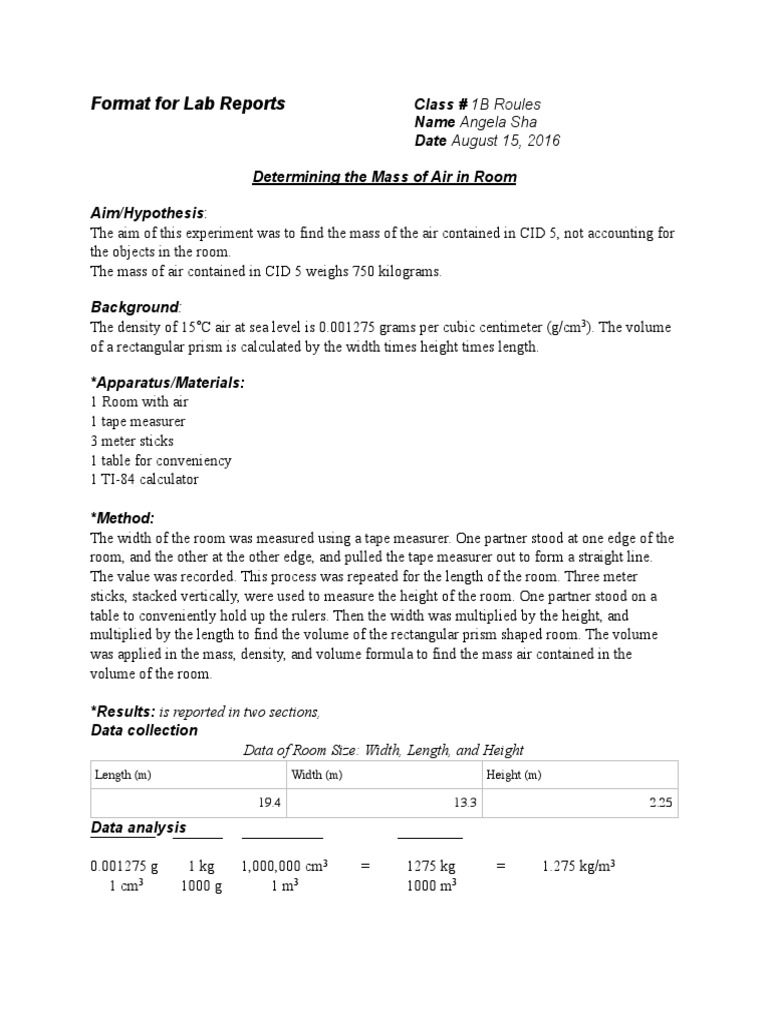 Mass of Air Lab Report | PDF