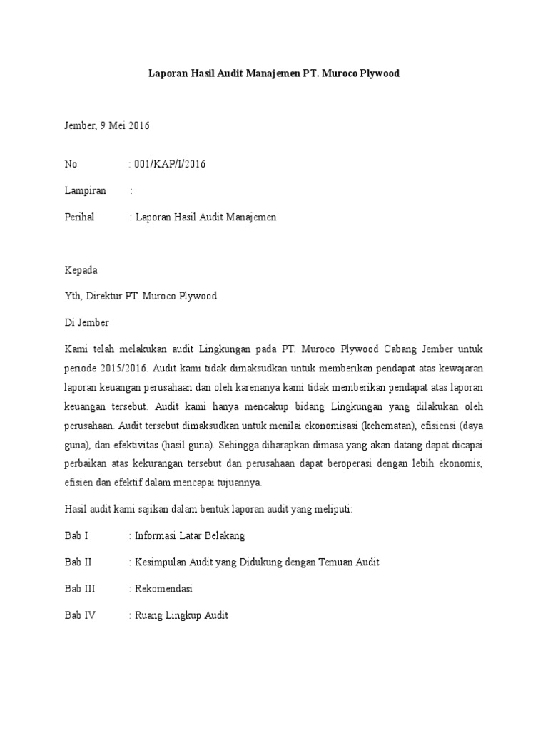 Laporan Hasil Audit Manajemen PT Muroco | PDF