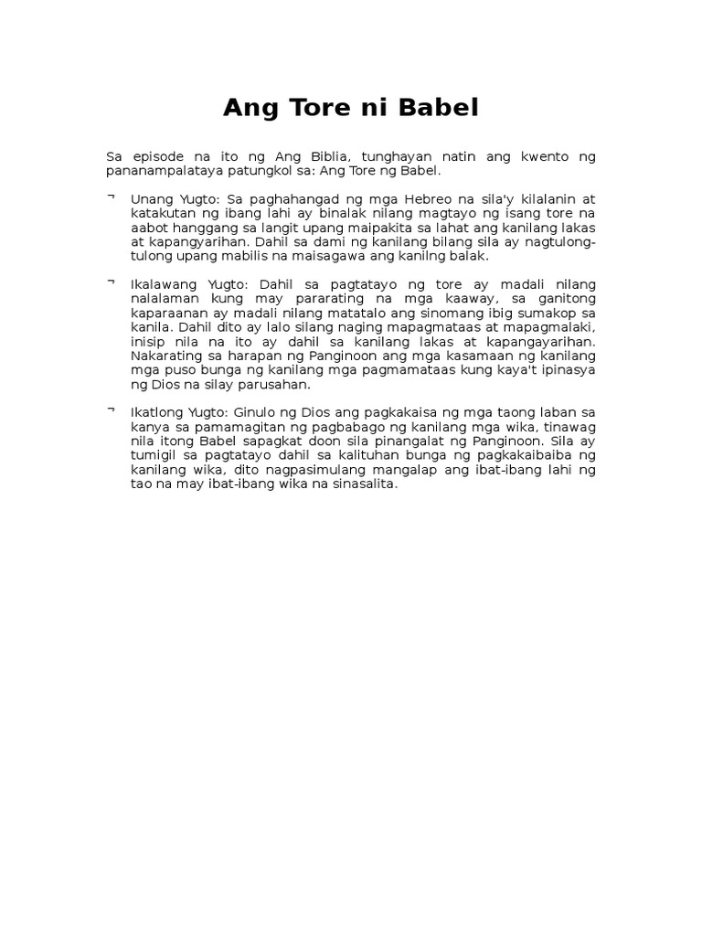 Ang Tore Ni Babel | PDF