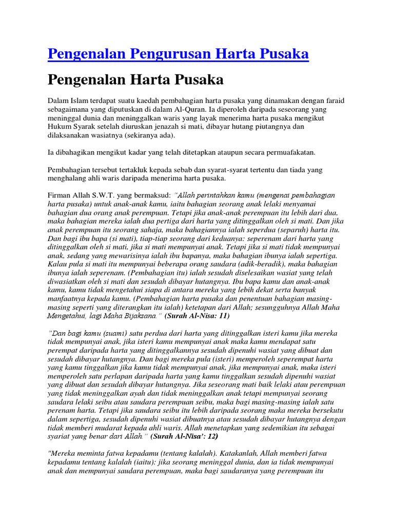 Pengenalan Pengurusan Harta Pusaka | PDF
