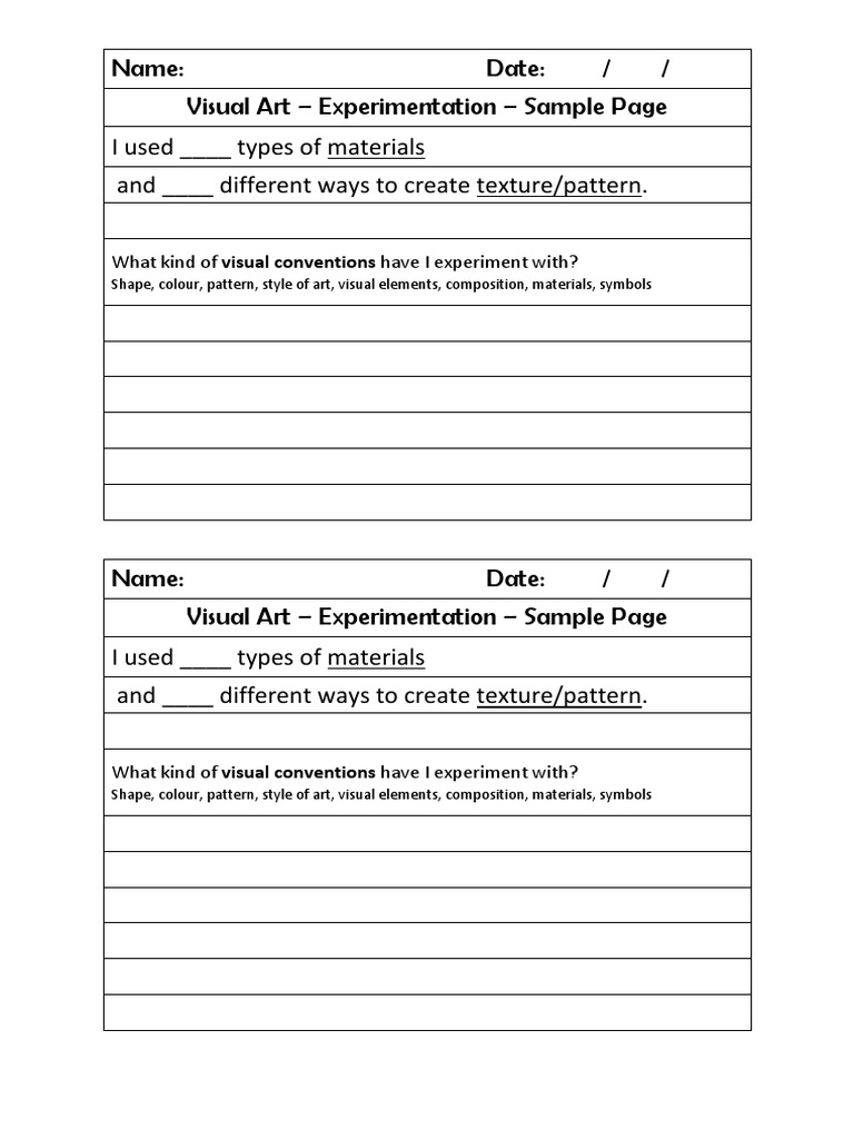Art Experimentation Log Sheet | PDF