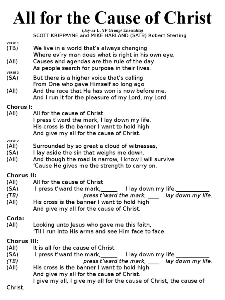 All For The Cause of Christ Jay Ar L. YP Group | PDF