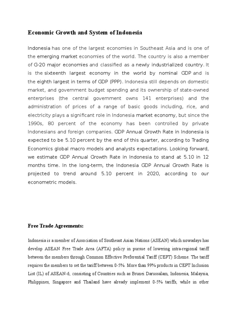 Economic Growth and System of Indonesia: Free Trade Agreements ...