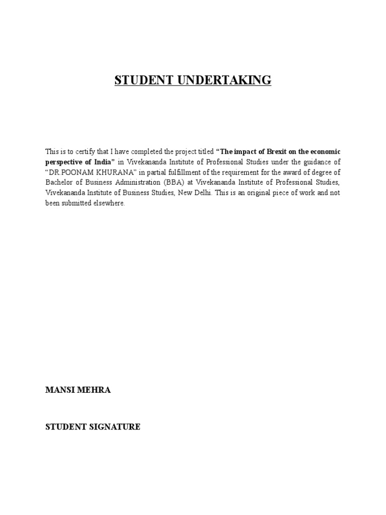 Student Undertaking | PDF