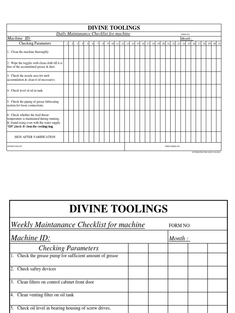 Daily Machine Maintenance Checklist | PDF | Home & Garden | Technology ...