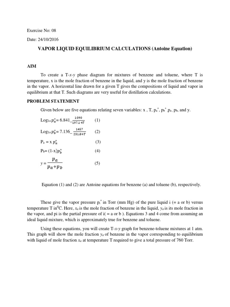 VLE With Goalseek TXY Diag Antoine Eqn | PDF | Materials Science ...
