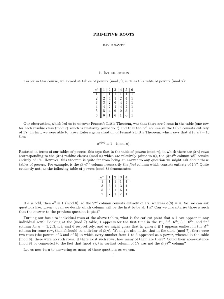 Primitive Roots | Prime Number | Exponentiation