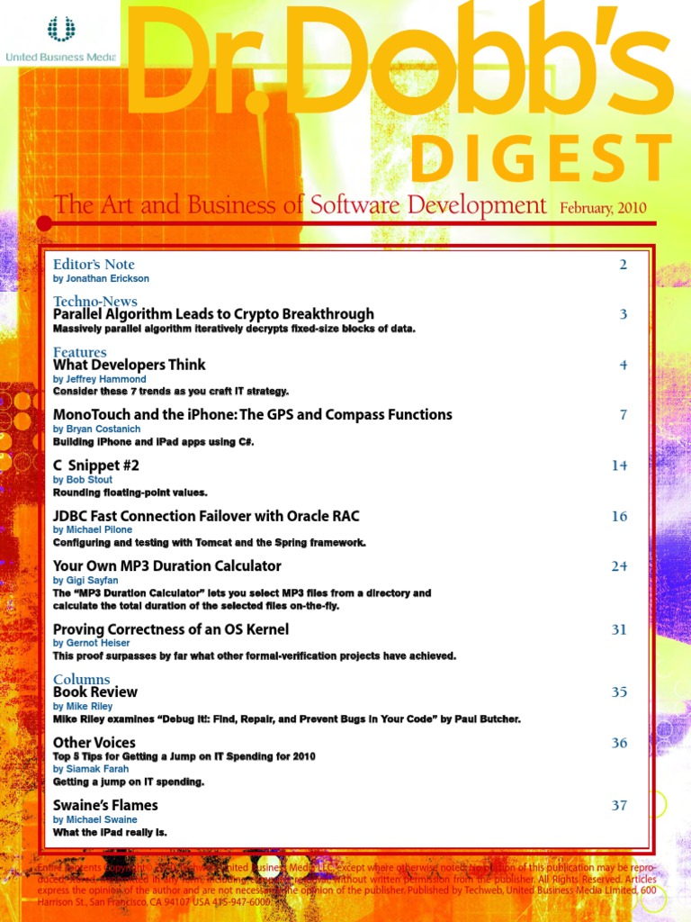 Dr Dobb S Digest Feb 2010 Pdf Oracle Database Load Balancing Computing