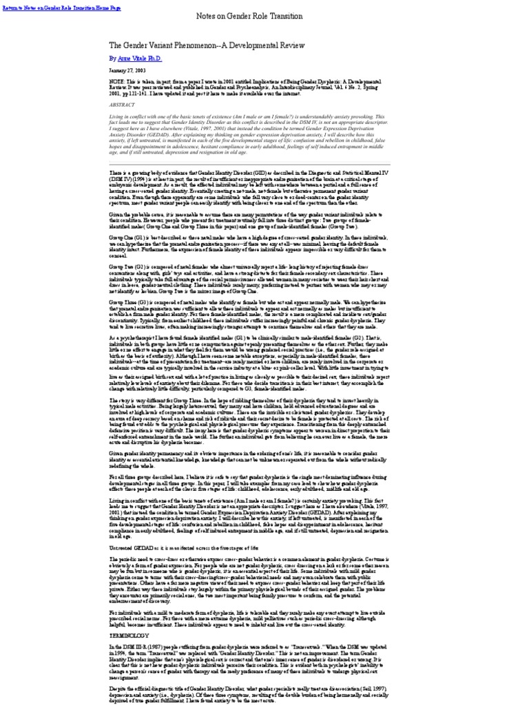 The Gender Variant Phenomenon: A Developmental Review | PDF | Gender ...