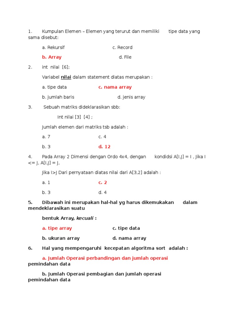 Elemen Dasar Array dan Algoritma Sorting | PDF | Metode & Bahan Ajar