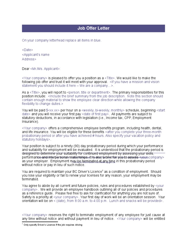 1.7.2 Job Offer Letter | Employee Benefits | Employment