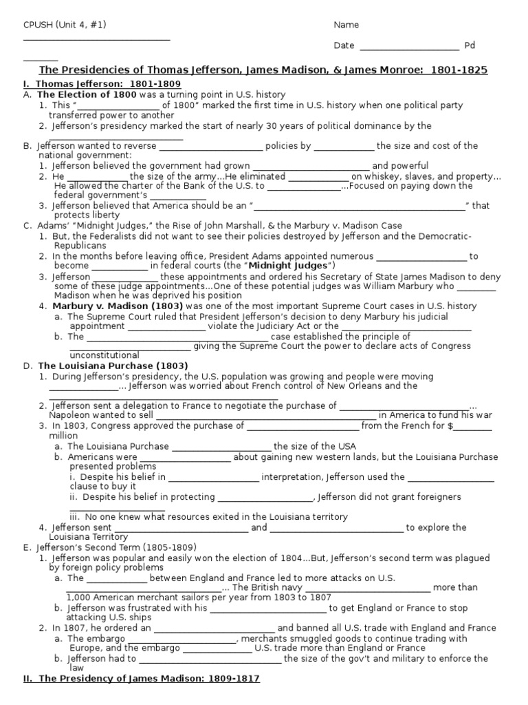 1 Jefferson Madison Monroe Notes | PDF | Thomas Jefferson | James Madison