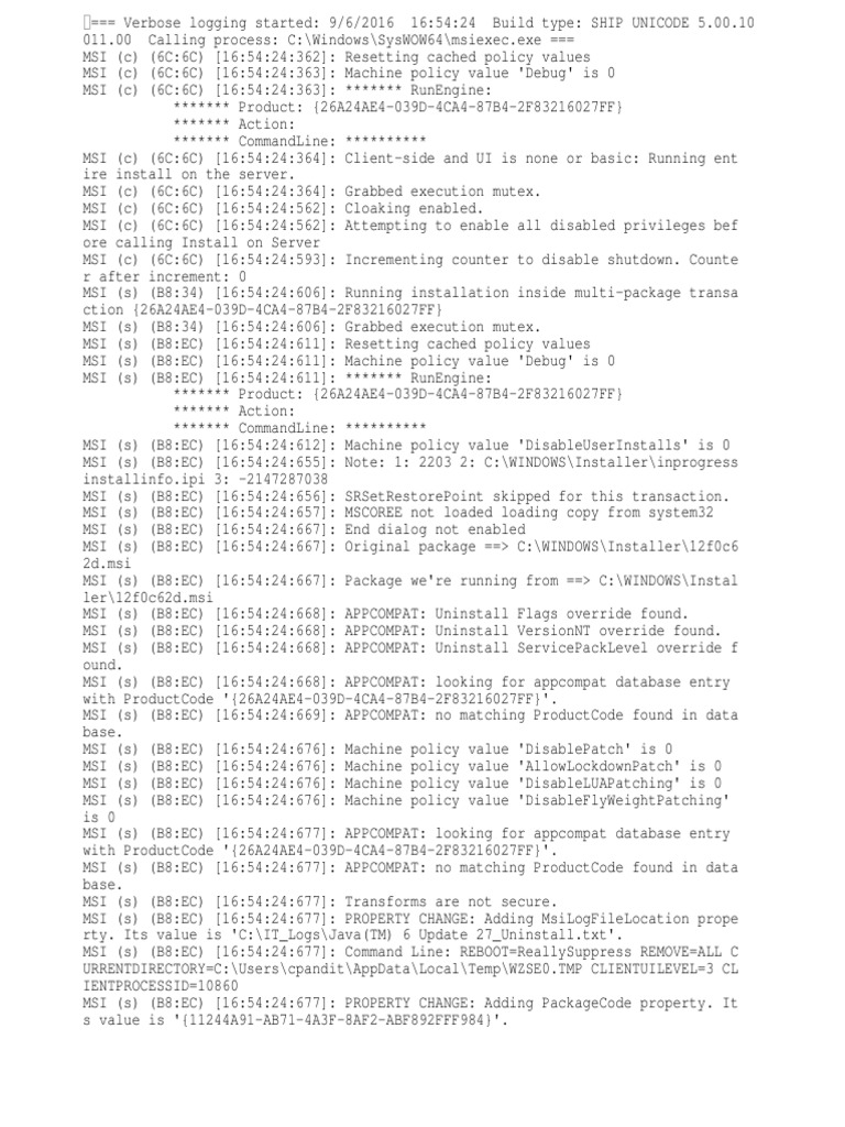 Java (TM) 6 Update 27 - Uninstall | PDF | Microsoft Windows | Microsoft Software