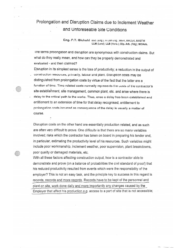 Prolongation & Disruption Claims | PDF