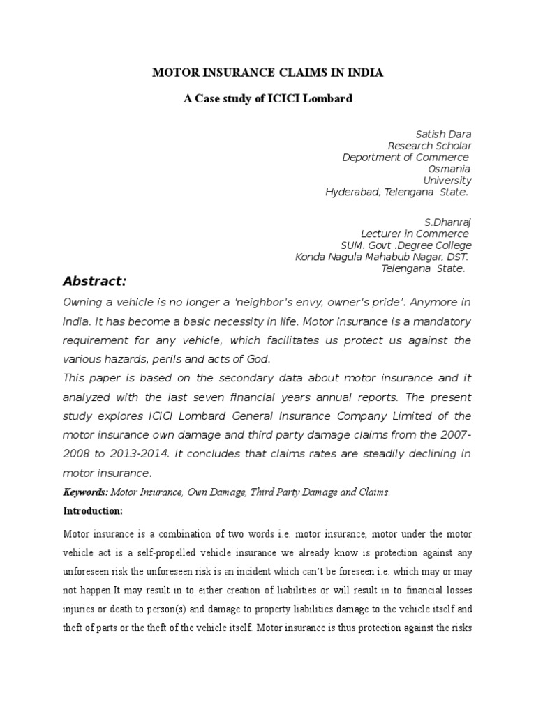 Motor Insurance Claims in India | PDF | Vehicle Insurance | Insurance