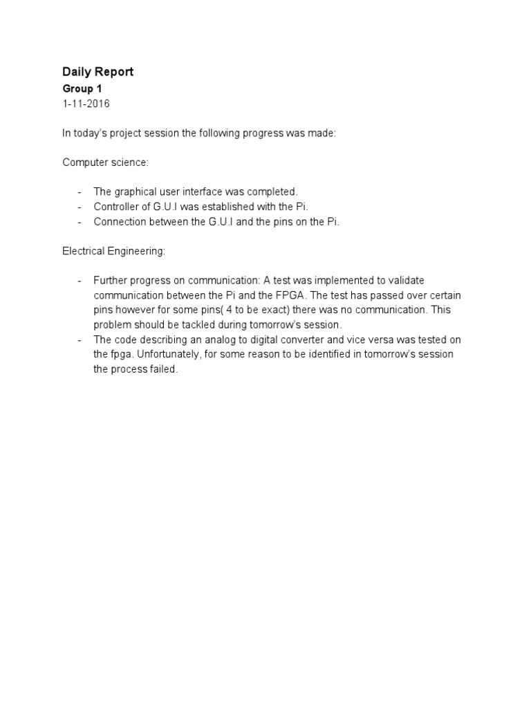 Daily Report: Group 1 | PDF