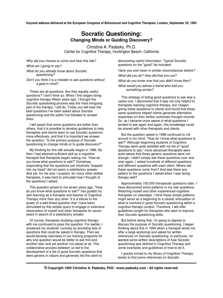 Socratic Questioning:: Changing Minds or Guiding Discovery? | PDF ...