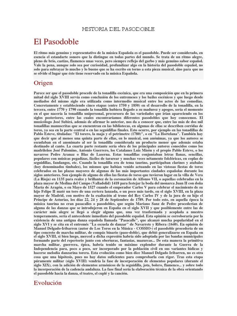 Historia Del Pasodoble | PDF | Toreo | Ocio