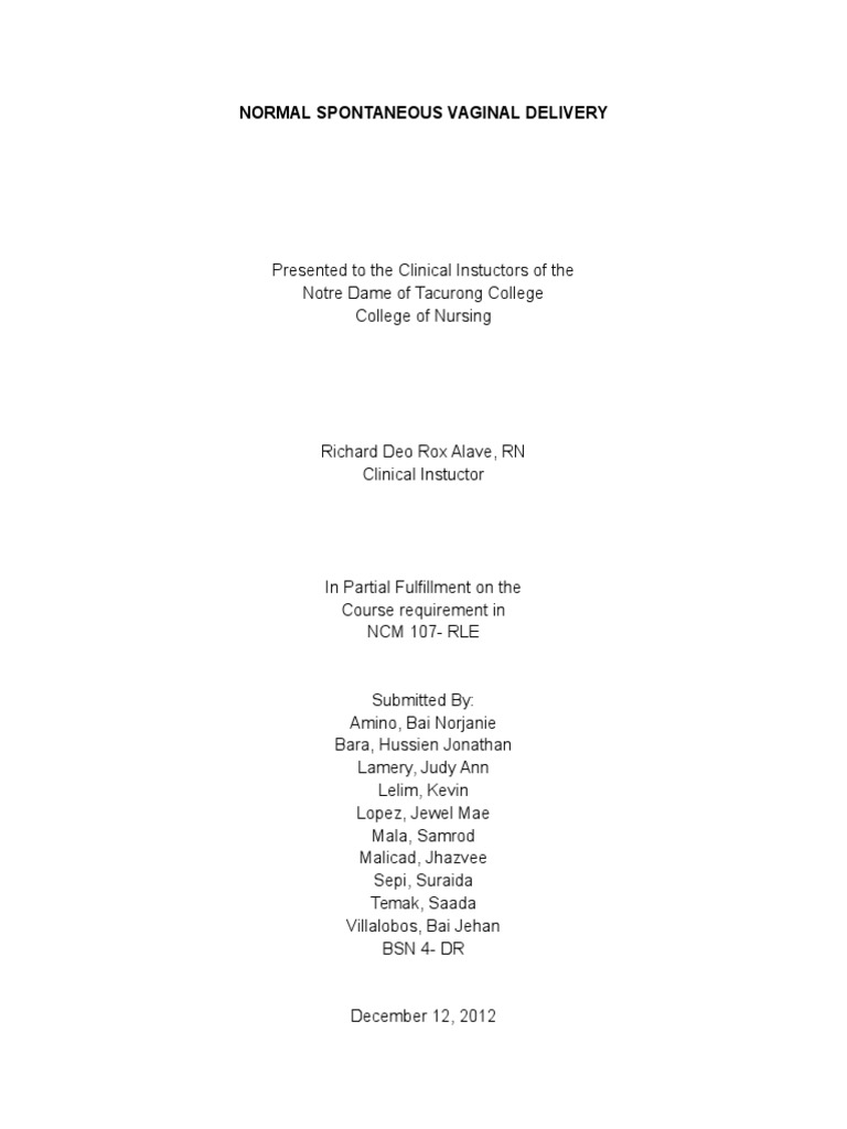 Normal Spontaneous Vaginal Delivery | PDF | Labia | Childbirth