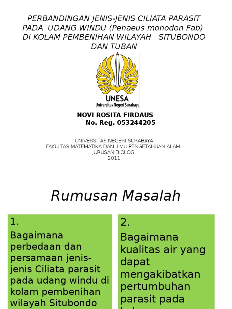 Perbandingan Jenis-Jenis Ciliata Parasit Pada Udang Windu ( | PDF