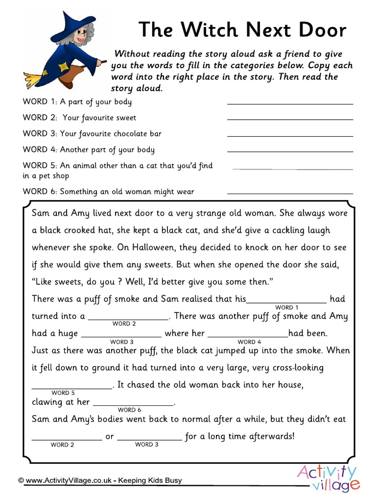 Fill in The Blanks Story The Witch Next Door | PDF