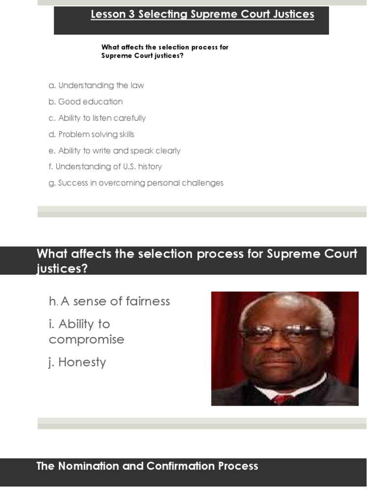 Lesson 3 Selecting Supreme Court Justices | PDF | Precedent | Judiciaries
