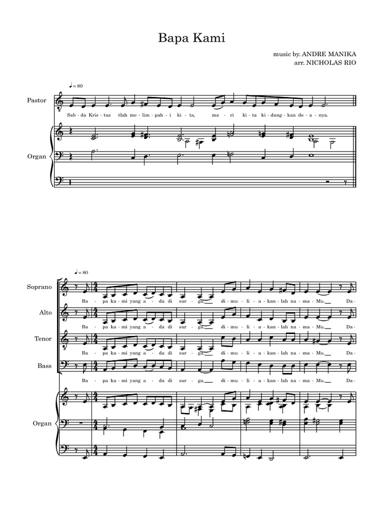 Bapa Kami ILSKI - Arr Nicholas Rio in C | PDF