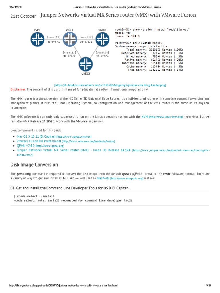 Juniper Networks Virtual MX Series Router (VMX) With VMware Fusion ...