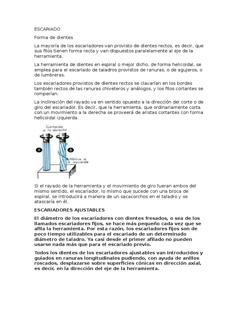 Tipos y Proceso de Escariado | PDF | Perforar | Herramientas