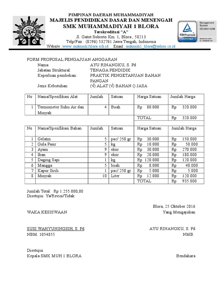 Form Proposal Pengajuan Anggaran | PDF
