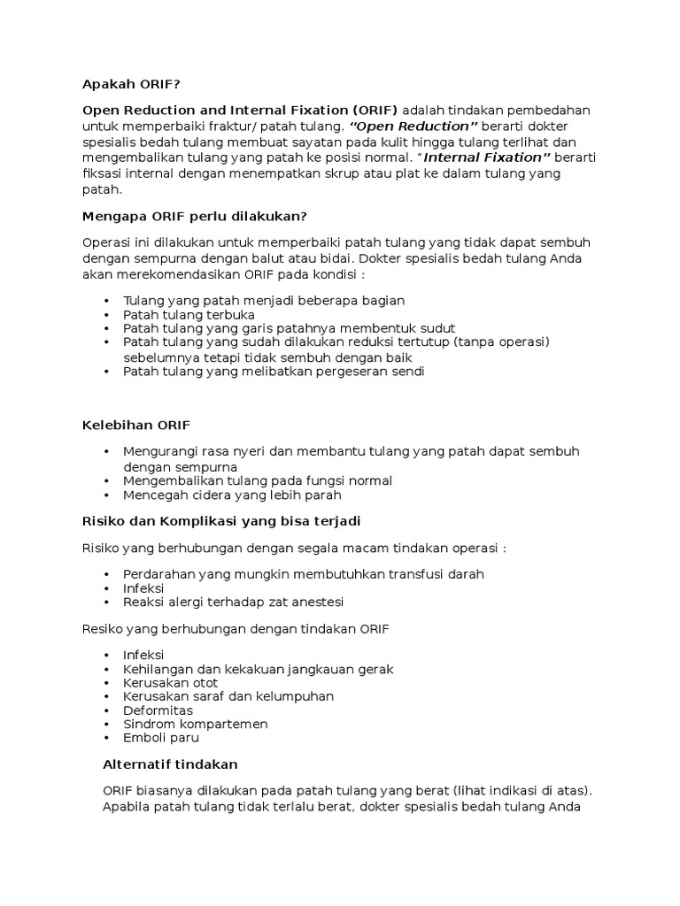 Panduan Lengkap Tindakan ORIF | PDF