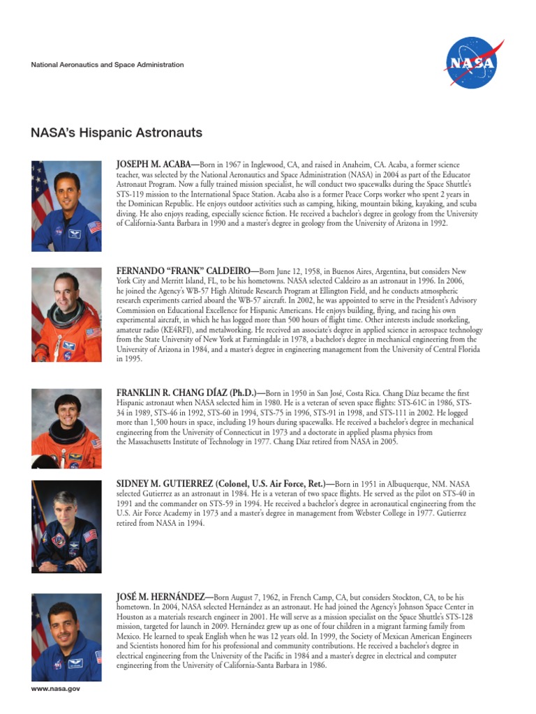 NASA's Hispanic Astronauts Overview | PDF | Astronauts | Government ...