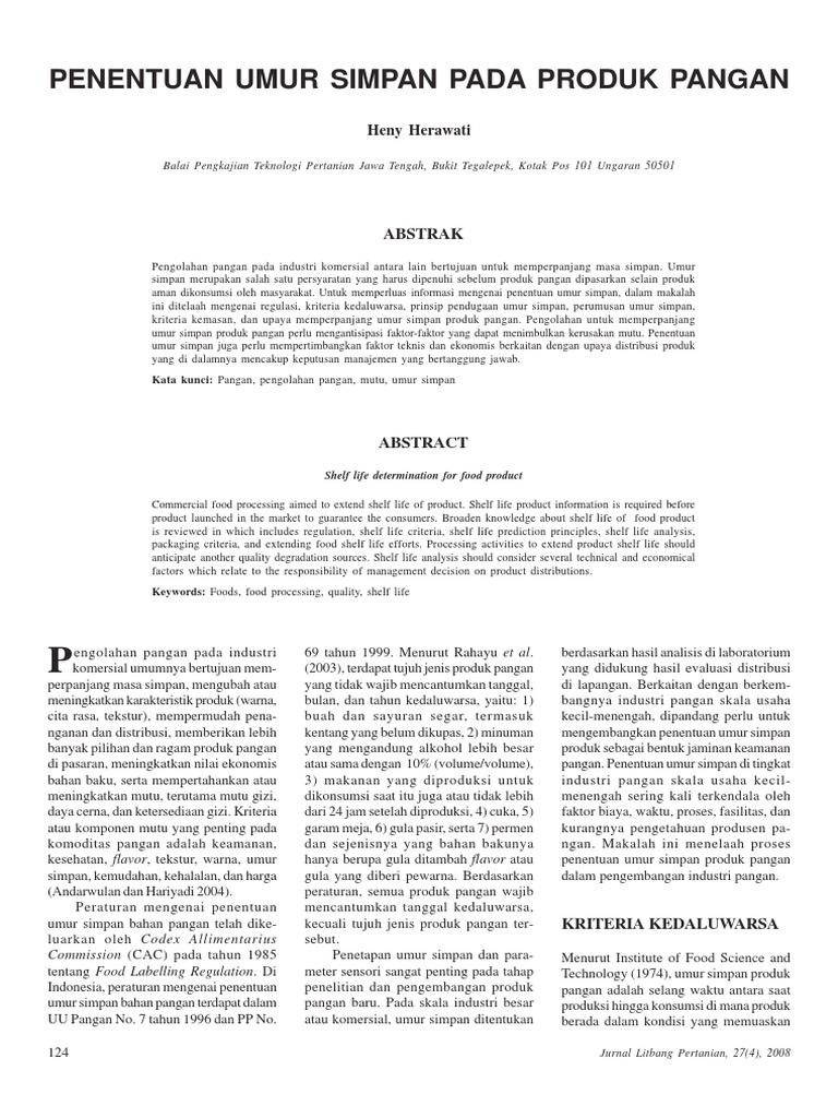 Herawati, H. 2008. Penentuan Umur Simpan Pada Produk Pangan. Jurnal ... Herawati, H. 2008. Penentuan Umur Simpan Pada Produk Pangan. Jurnal ...