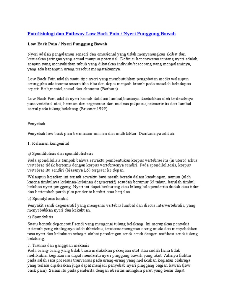 Patofisiologi Dan Pathway Low Back Pain | PDF