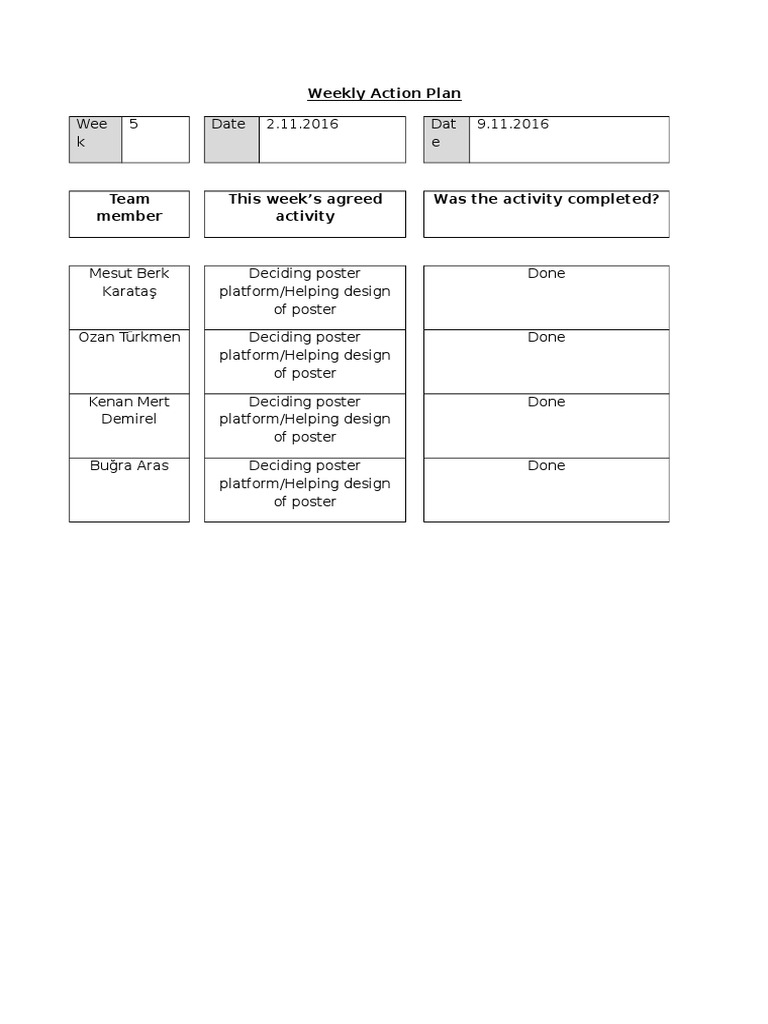 Weekly Action Plan for Poster Design | PDF | Language Arts & Discipline