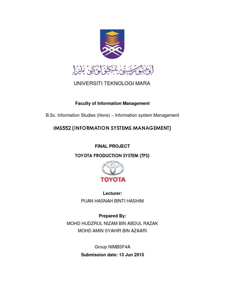 Ims552 Project Group | PDF | Toyota | Operations Management