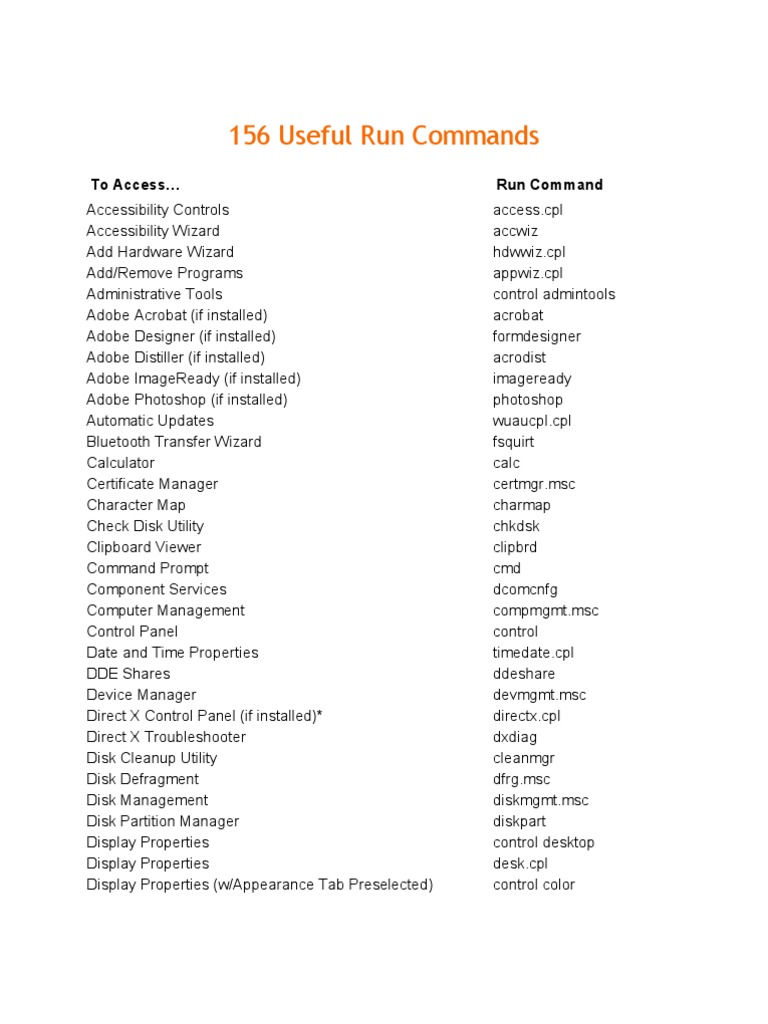 156 Useful Run Commands | PDF | Microsoft Windows | Windows Registry