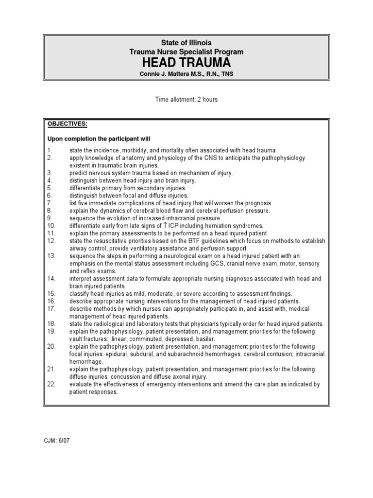 Head Trauma PDF | PDF | Traumatic Brain Injury | Major Trauma