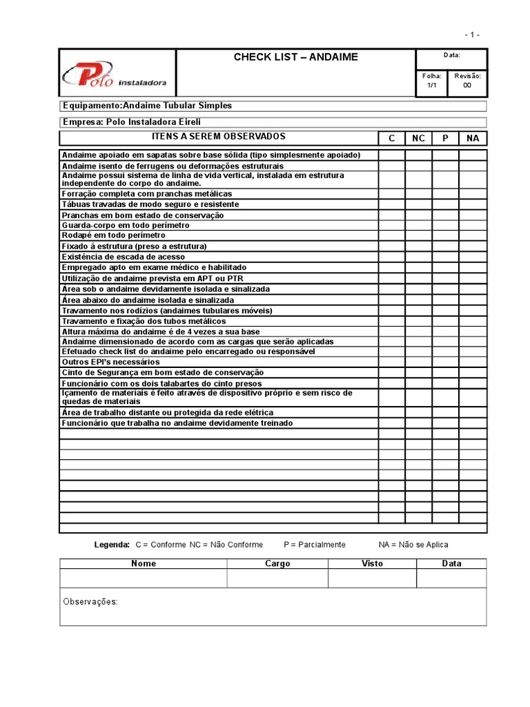 Check List Andaime | PDF