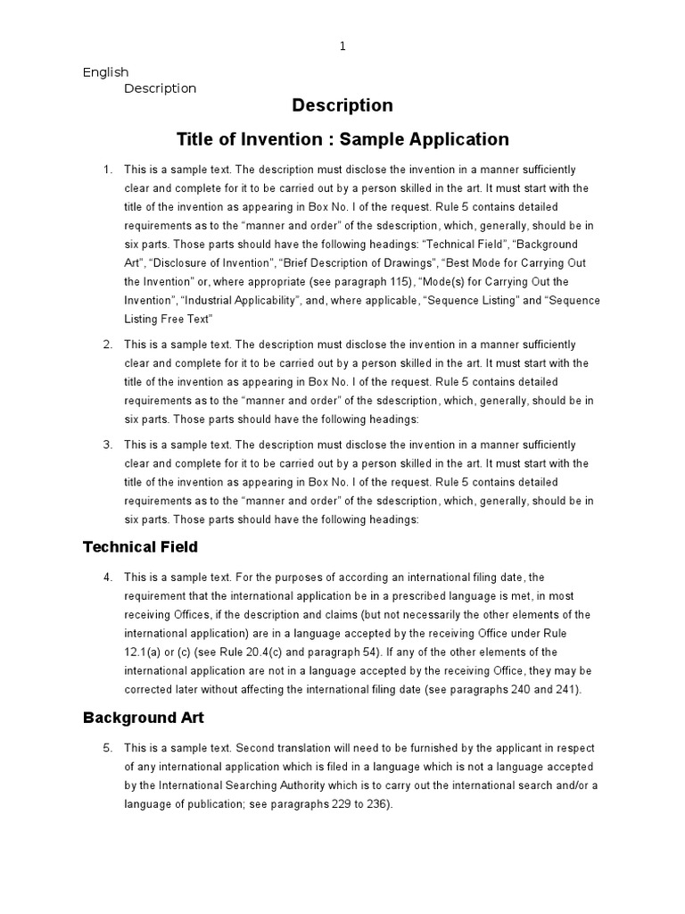 Description Title of Invention: Sample Application: Technical Field | Download Free PDF | Patent ...