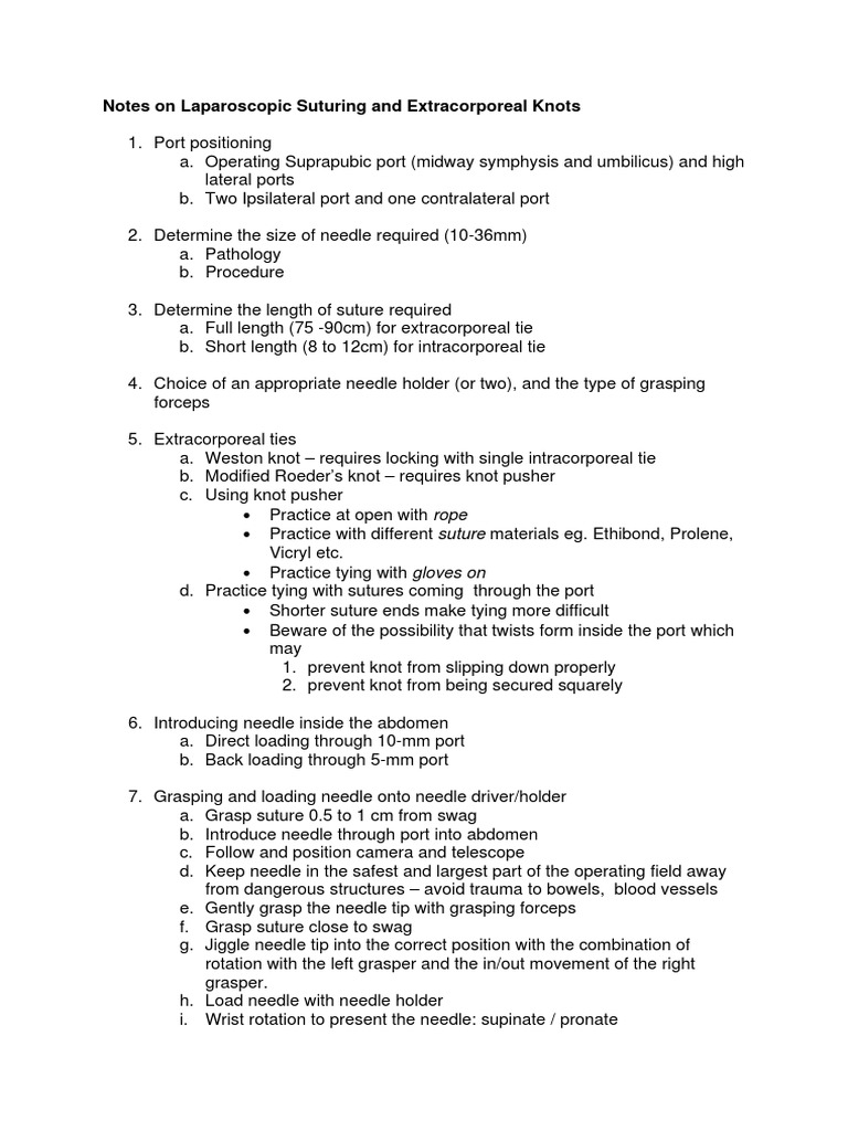 Notes On Laparoscopic Suturing and Extracorporeal Knots | PDF ...