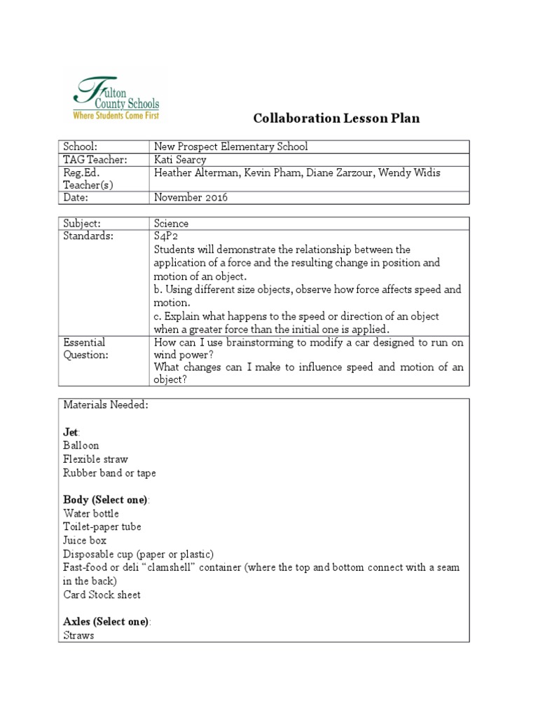 Collaboration Lesson Plan: Balloon Flexible Straw Rubber Band or Tape ...