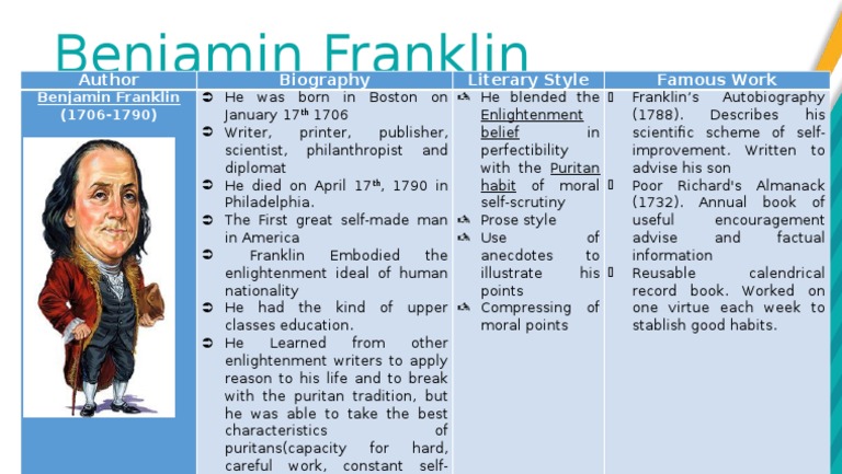 Benjamin Franklin: Author Biography Literary Style Famous Work | PDF