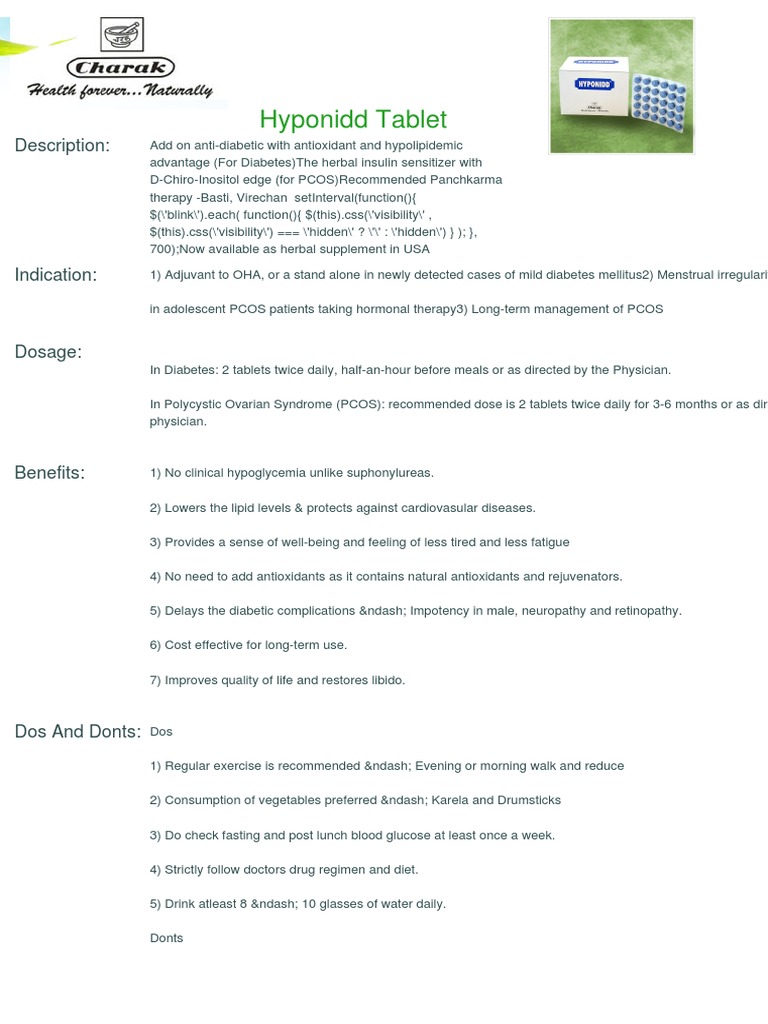 Charak Hyponidd Tablet | PDF | Wellness