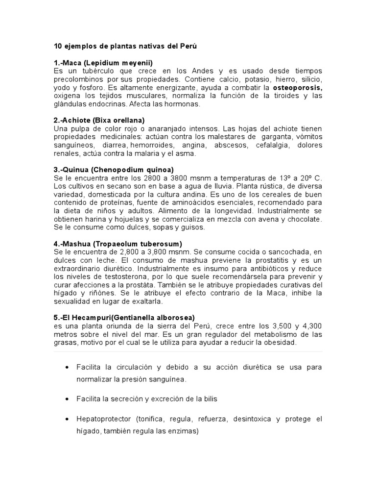10 Ejemplos de Plantas Nativas Del Perú | PDF | Perú | Selva amazónica