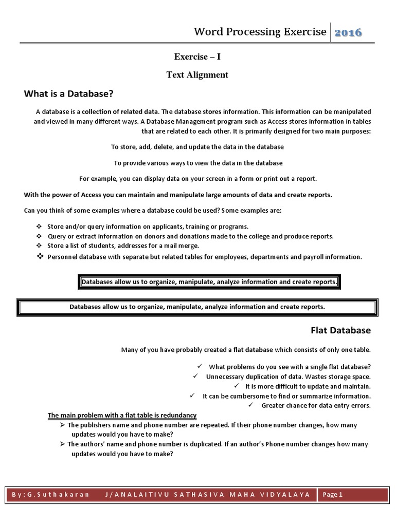 Word Processing Exercise: What Is A Database? | PDF | Databases ...