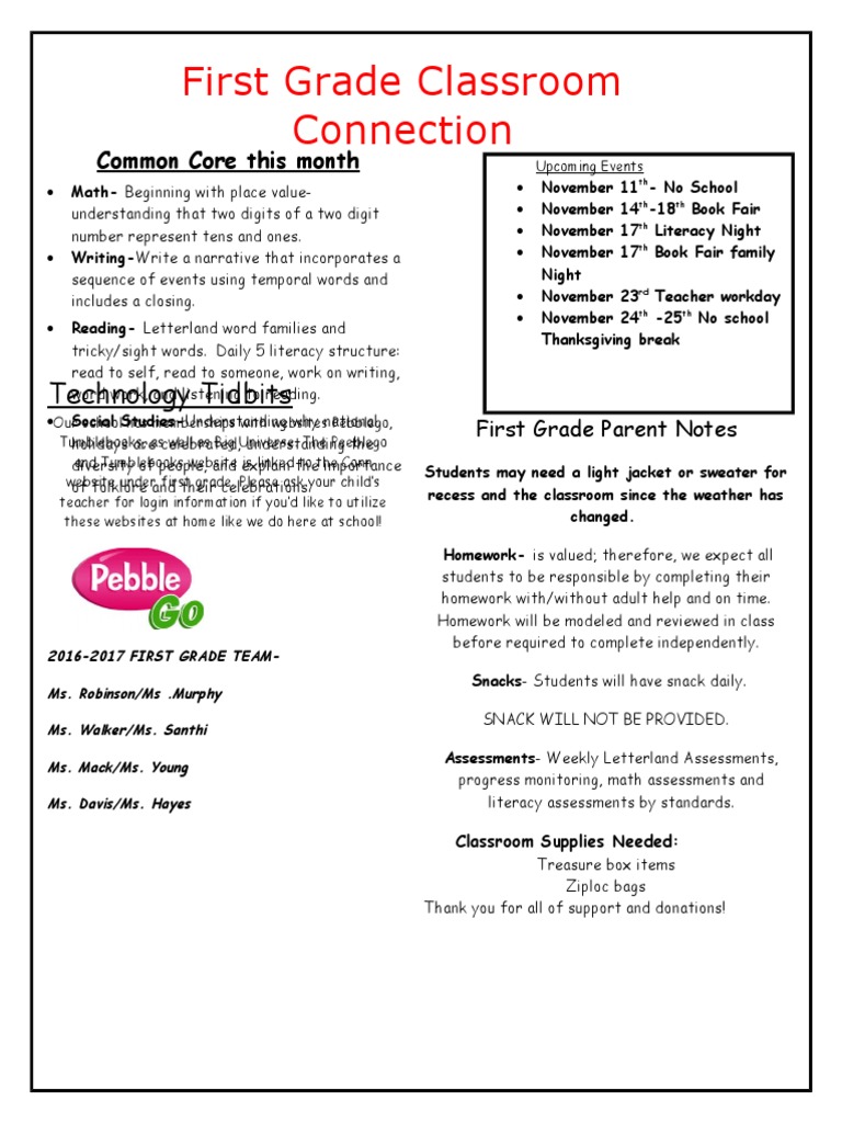 First Grade Newsletter Boy 2 | PDF | Literacy | Pedagogy